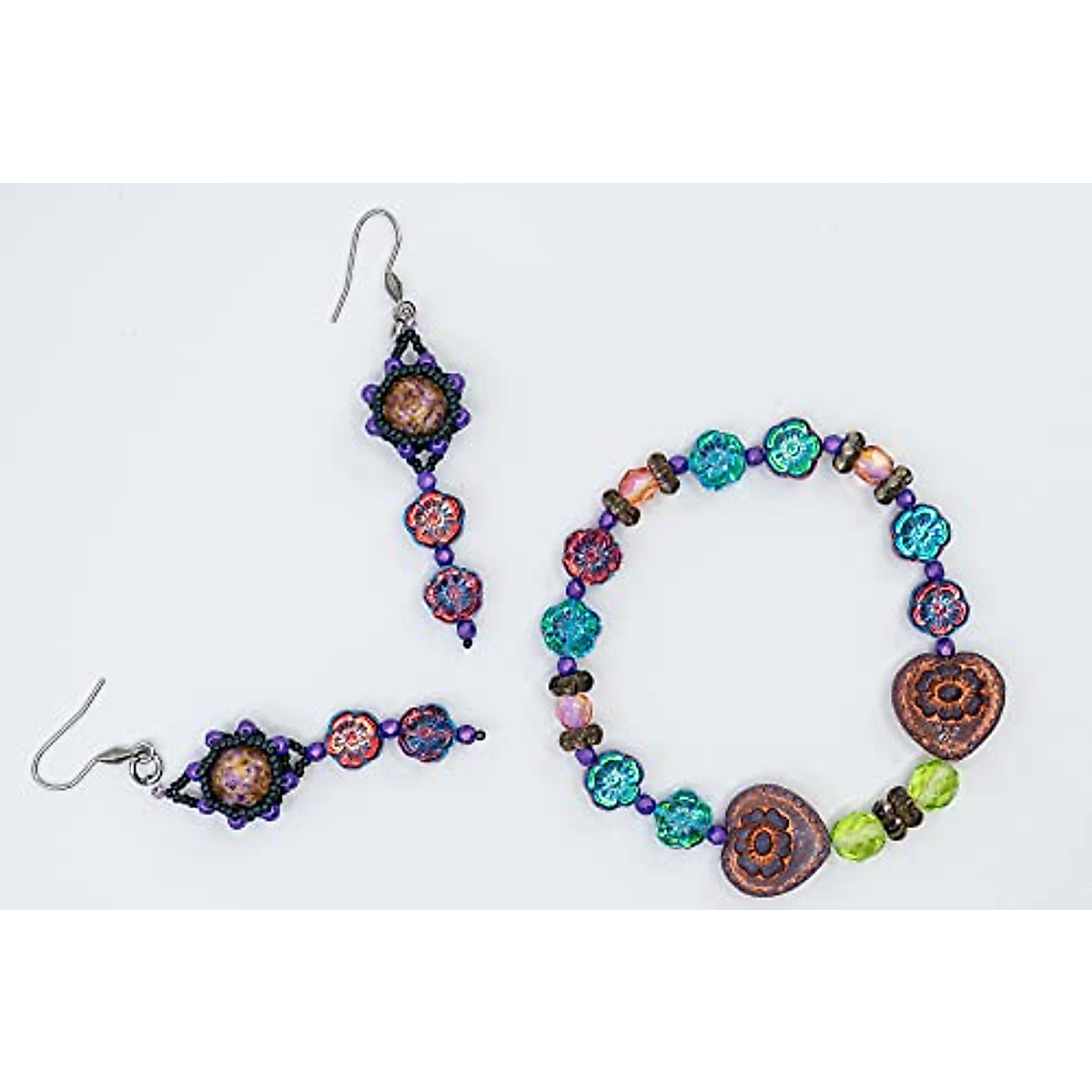 2.1oz (60 g) Mix of Unique Czech Bohemia Glass Pressed Beads, Crazy Purple Green Copper, Table Cut, Matte and Glossy, Faceted Fire Polish, Hand Made Set Kit BCV