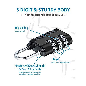 DELSWIN Combination Lock 3-Digit Small Padlock - 4Pcs Resettable Combo Lock for School Gym Locker, Outdoor, Fence, Gate, Waterproof Luggage Locks for Travel Backpack