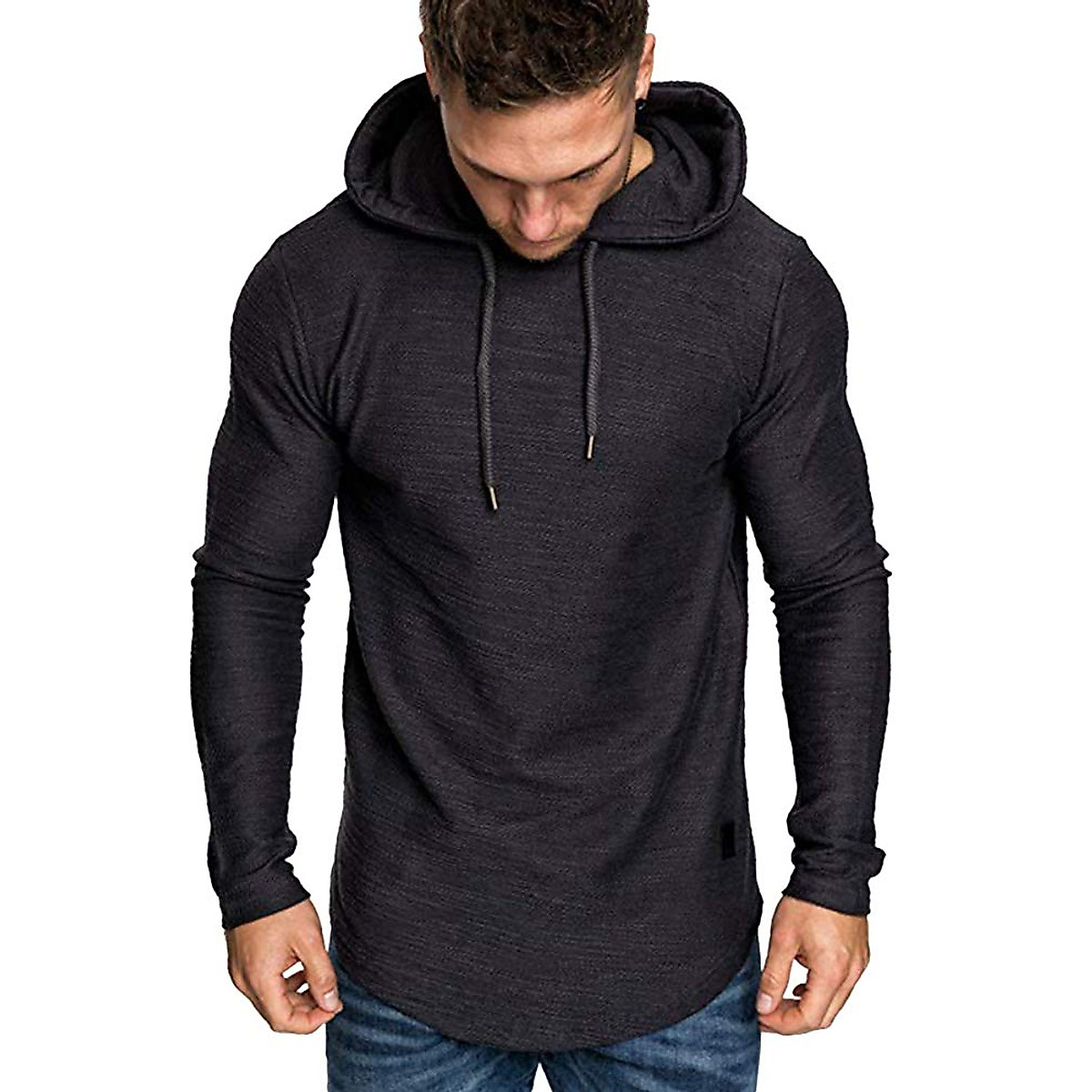 Lexiart Mens Fashion Athletic Hoodies Sport Sweatshirt Solid Color Fleece Pullover Black 2XL