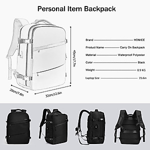 HOMIEE Travel Laptop Backpack for Men Women, Personal Item Carry On Bag, Dry Wet Separation, Weekender Business Hiking College Bag, Mochila de Viaje, Black