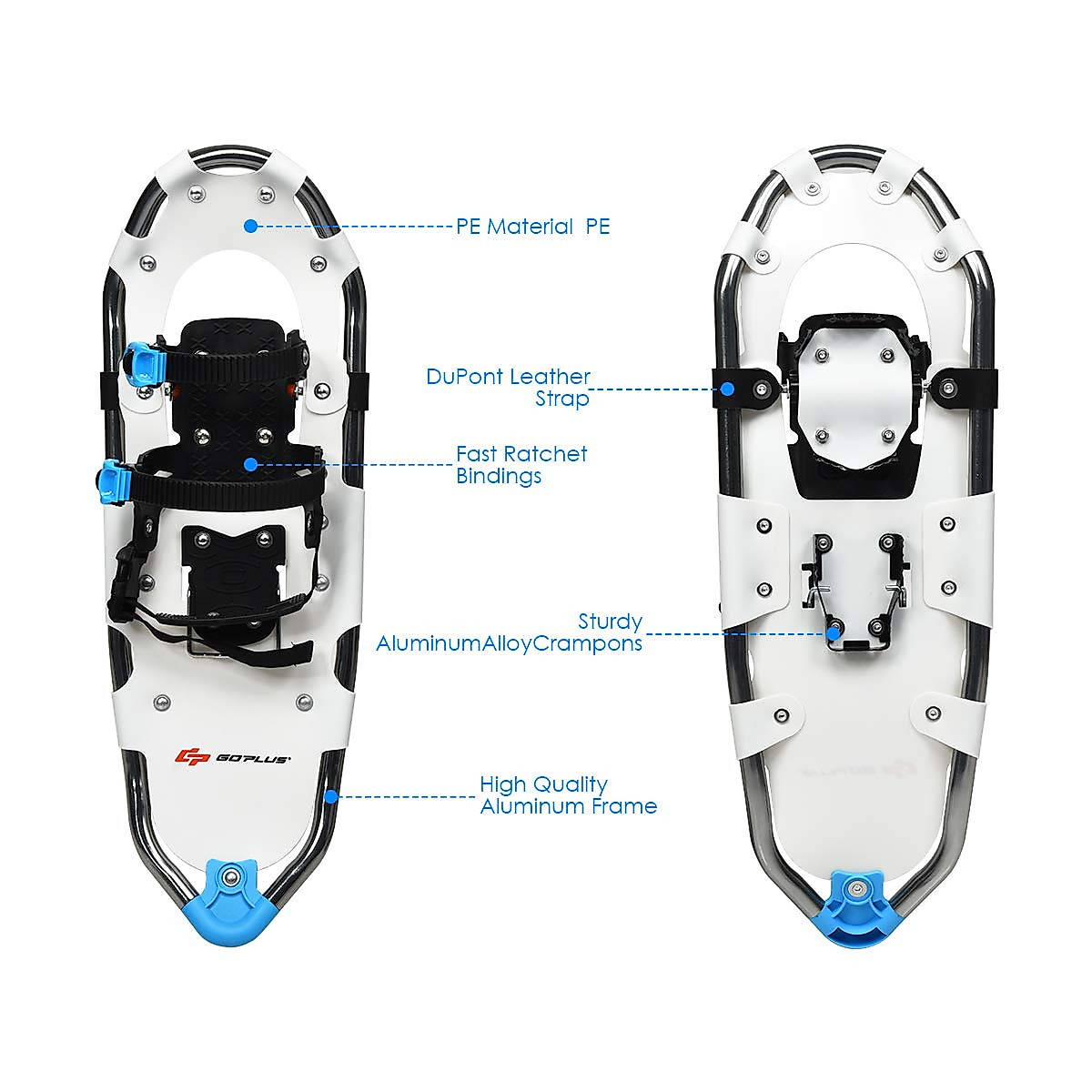 Goplus 21"/25"/30" Snowshoes for Men and Women, Lightweight Aluminum Alloy All Terrain Snow Shoes with Adjustable Ratchet Bindings with Carrying Tote Bag (White, 21")
