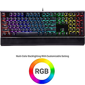 Rosewill Mechanical Gaming Keyboard, RGB Backlit Clicky Computer Mechanical Keyboard for PC, Laptop, Mac, Rainbow LED Modes with Side Backlight & Software Suite for Customization – Brown Switch