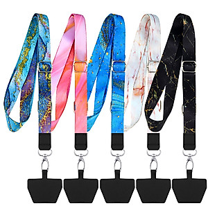 Chinco 5 Pack Crossbody Multifunctional Cell Phone Lanyards Universal Adjustable Neck Strap and Phone Patches Compatible with Most Smartphones(Marble Pattern,Bright Color)