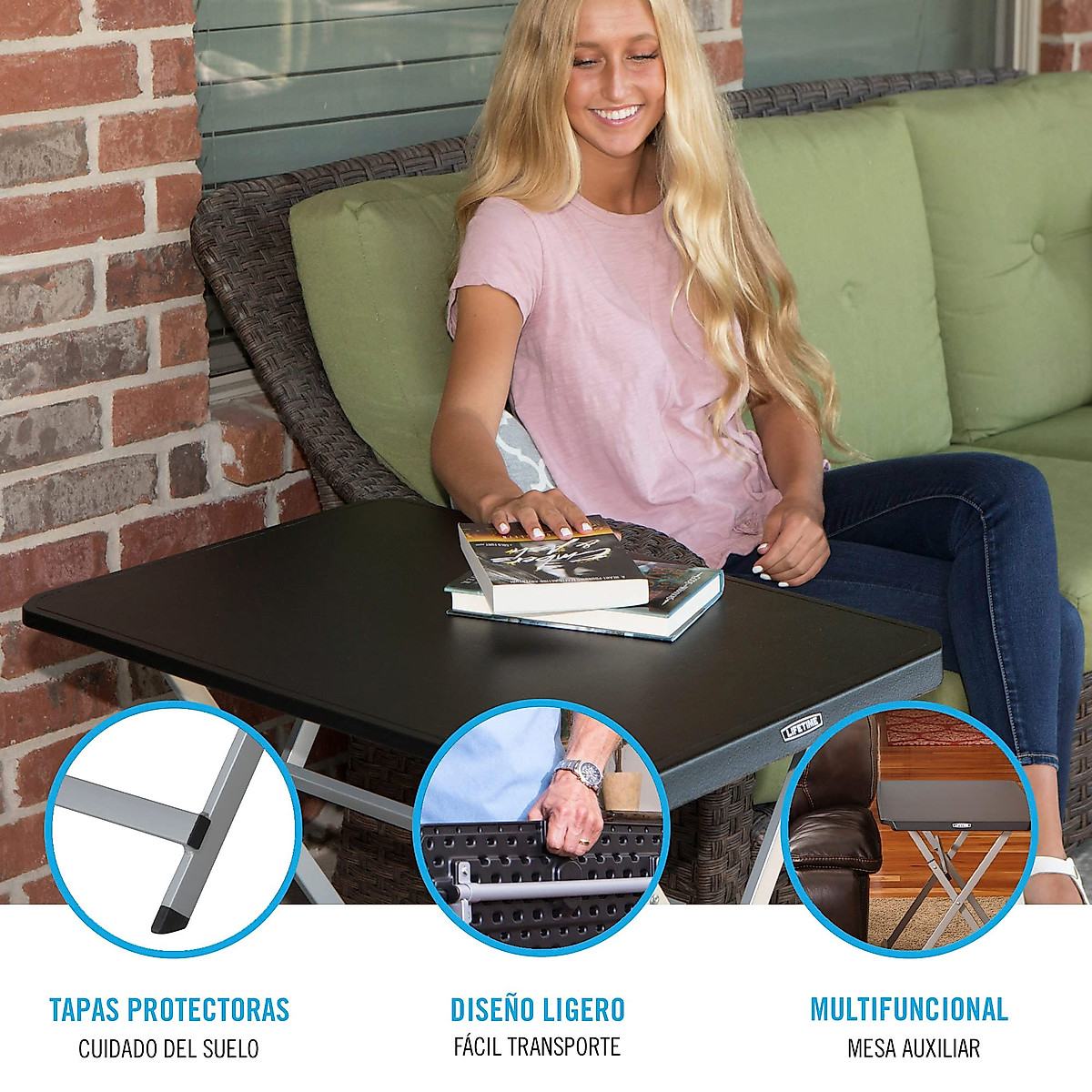 Lifetime Small Folding Table, Personal TV Tray - Portable - great for Kids, Camping, Cards, or Laptops - Plastic Black 30 Inch (80623)