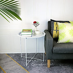 GadnRm Side Table, Outdoor Side Table ， Sofa End Table Indoor Accent Table Round Metal Coffee Table ，Waterproof Removable Tray Table