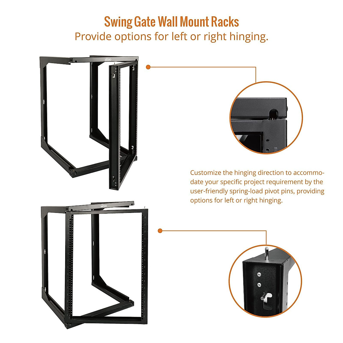 Tecmojo 15U Wall Mount Open Frame Network Rack, Swing Out Hinged Door 18 Inch Depth, Holds Network Servers and AV Equipment, Easy Rear Access to Equipment, Door Opens 180 Degrees from Either Side