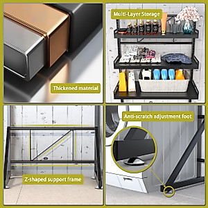 Supfirm 3-Tier Height Adjustable Washing Machine Storage Rack, Bathroom Large Storage Rack Organizer for Space Saver (Black)