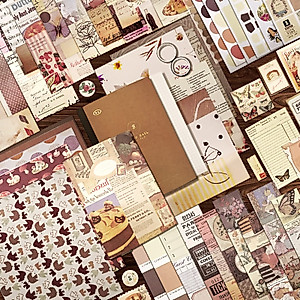 348pcs Vintage Scrapbooking Supplies Kit, Aesthetic Scrapbook Kit with Scrap Book Paper Junk Journaling Supplies A6 Grid Notebook Washi Stickers ,Bullet Journals Supplies for Teens Kids Girls Women