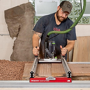 Woodpeckers Slab Flattening Mill, Extended, 38"x128"/62"x104" Capacity, USA Made Wood Slab Leveling Jig, Includes Router Sled, Rails, Clamping Dogs
