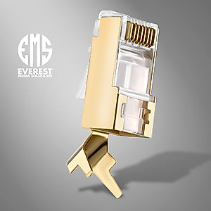 Everest Media Solutions RJ45 Cat7 & Cat6A Pass Through Connectors - 30 Pcs, 50UM Gold Plated Shielded FTP/STP External Ground for 23 AWG Network Cable