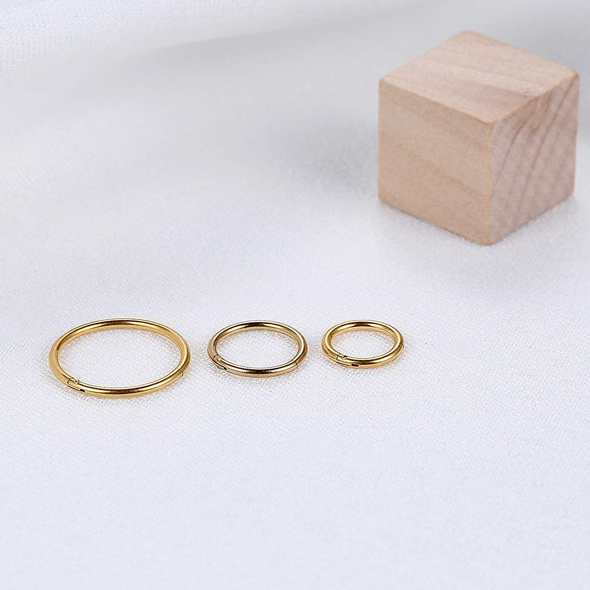 Lantine Gold Hinged 20g Cartilage Earring Hoop Nose Rings 6mm 8mm 10mm Set Clicker Triple Double Forward Helix Hoops Earrings(3Pcs a Set)