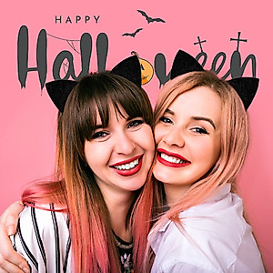 Cat Ears Headband for Women Girls, Halloween Cosplay Cat Costume Hair Accessories for Adult Kids Black