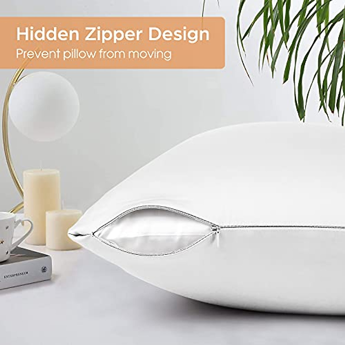 Veaken Silk Pillowcase for Hair and Skin, 2 Pack 100% Mulberry Silk Pillowcase 25 Momme, 600 Thread Count, Both Side Pure Silk Pillow Cover with Hidden Zipper (White, Standard 20''×26'')