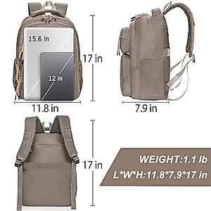 AUGUST 18 Multi-Pocket Backpack for Women Men, Casual Laptop Backpacks with Breathable Shoulder Straps and Luggage Belt for College Commute Business, 25L(Brown)