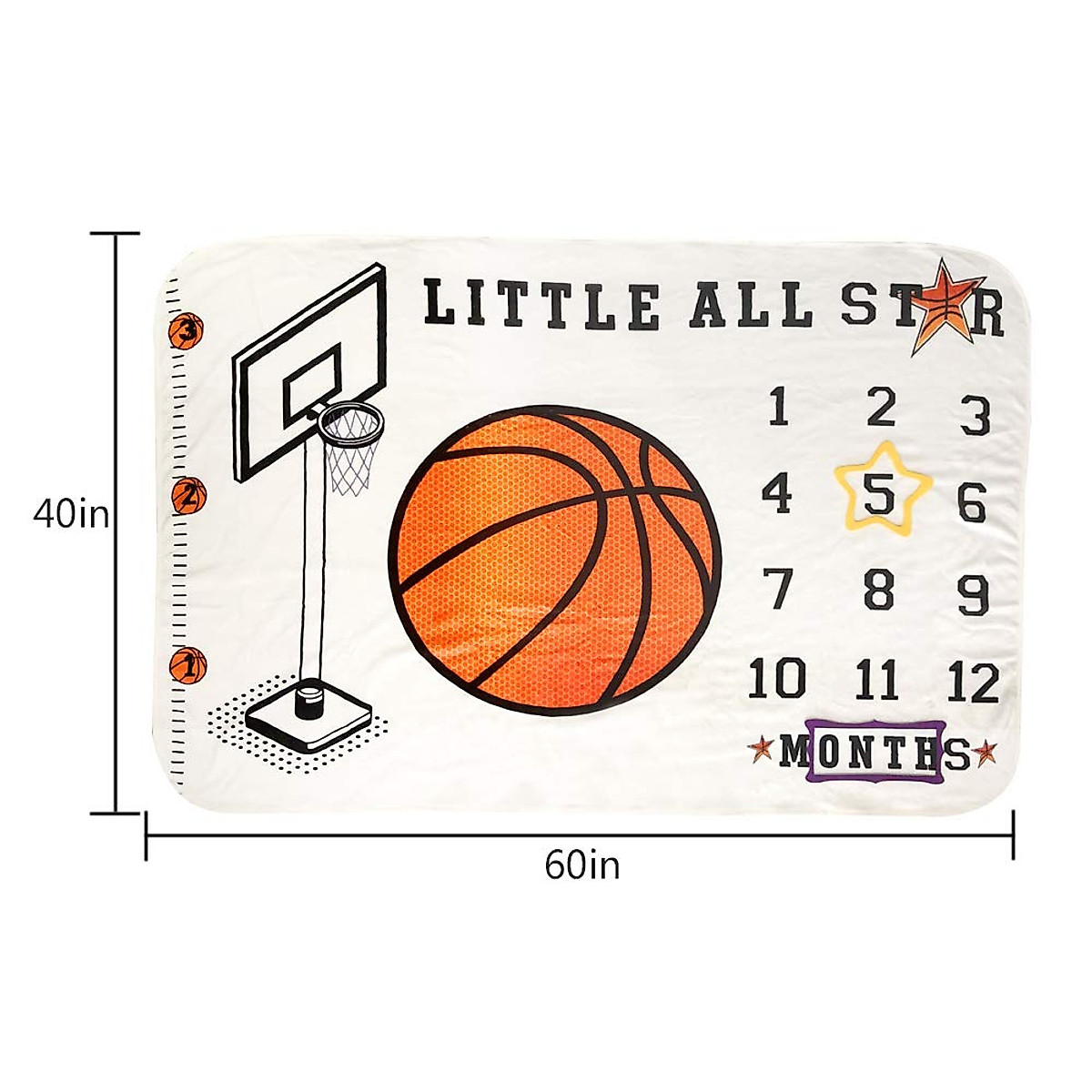illikkuyax Baby Monthly Milestone Blanket, 40×60 Inches Infant Newborn First Year Basketball Milestone Blanket, Flannel Fleece, Best, Photography Backdrop Photo Prop for Newborn Boy Girl