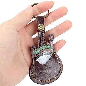 Bnineteenteam Guitar Shaped Guitar Picks Holder Case PU Leather Guitar Plectrum Holder with 5pcs Colorful Picks for Guitar Players(Brown) Performance Accessory