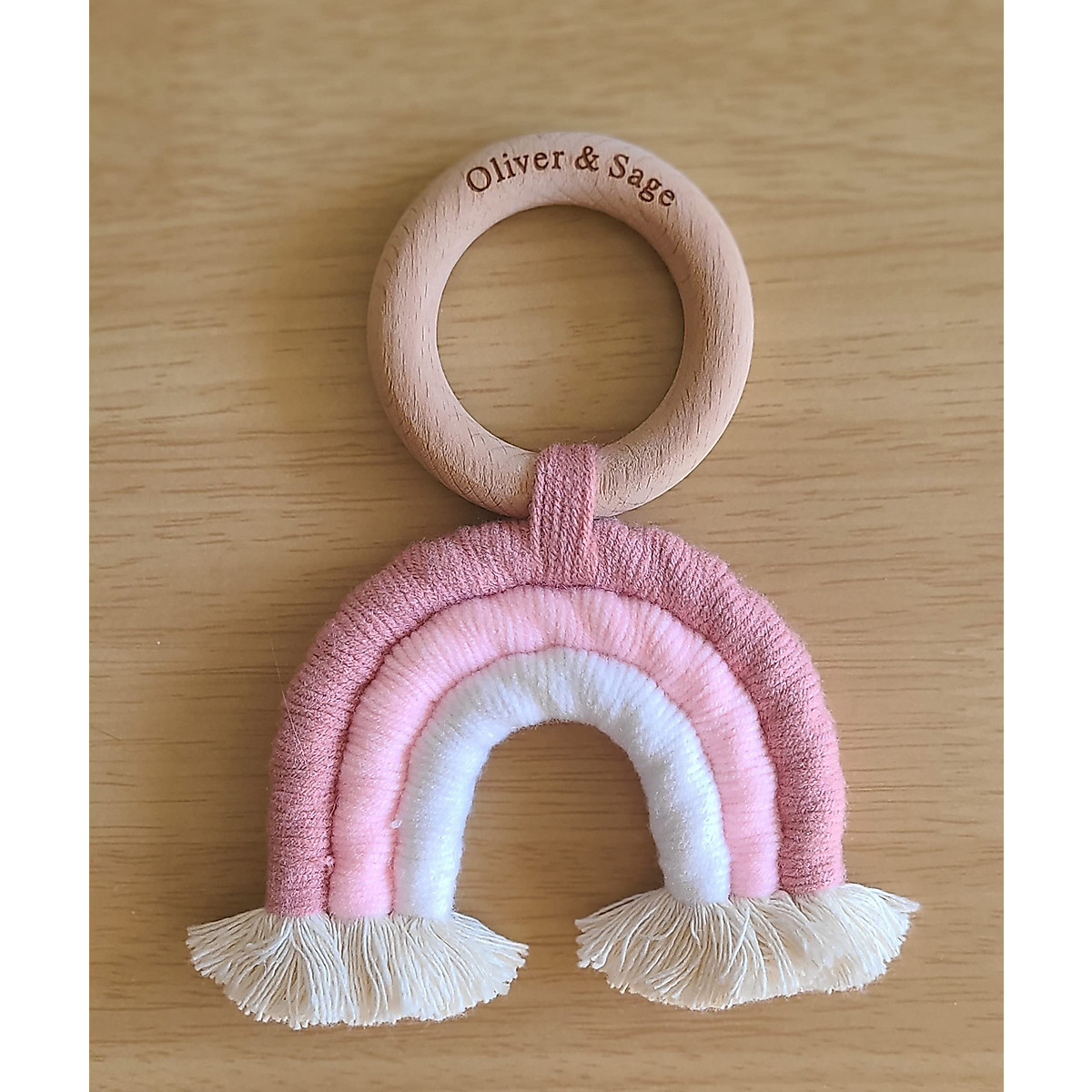 Oliver and Sage Macrame Rainbow Teether | Teething Toy | Cotton with Natural Wood Handle