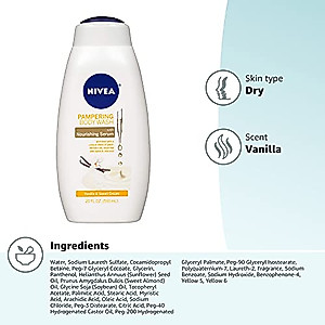 NIVEA Vanilla and Sweet Cream Pampering Body Wash with Nourishing Serum, 20 Fl Oz Bottle
