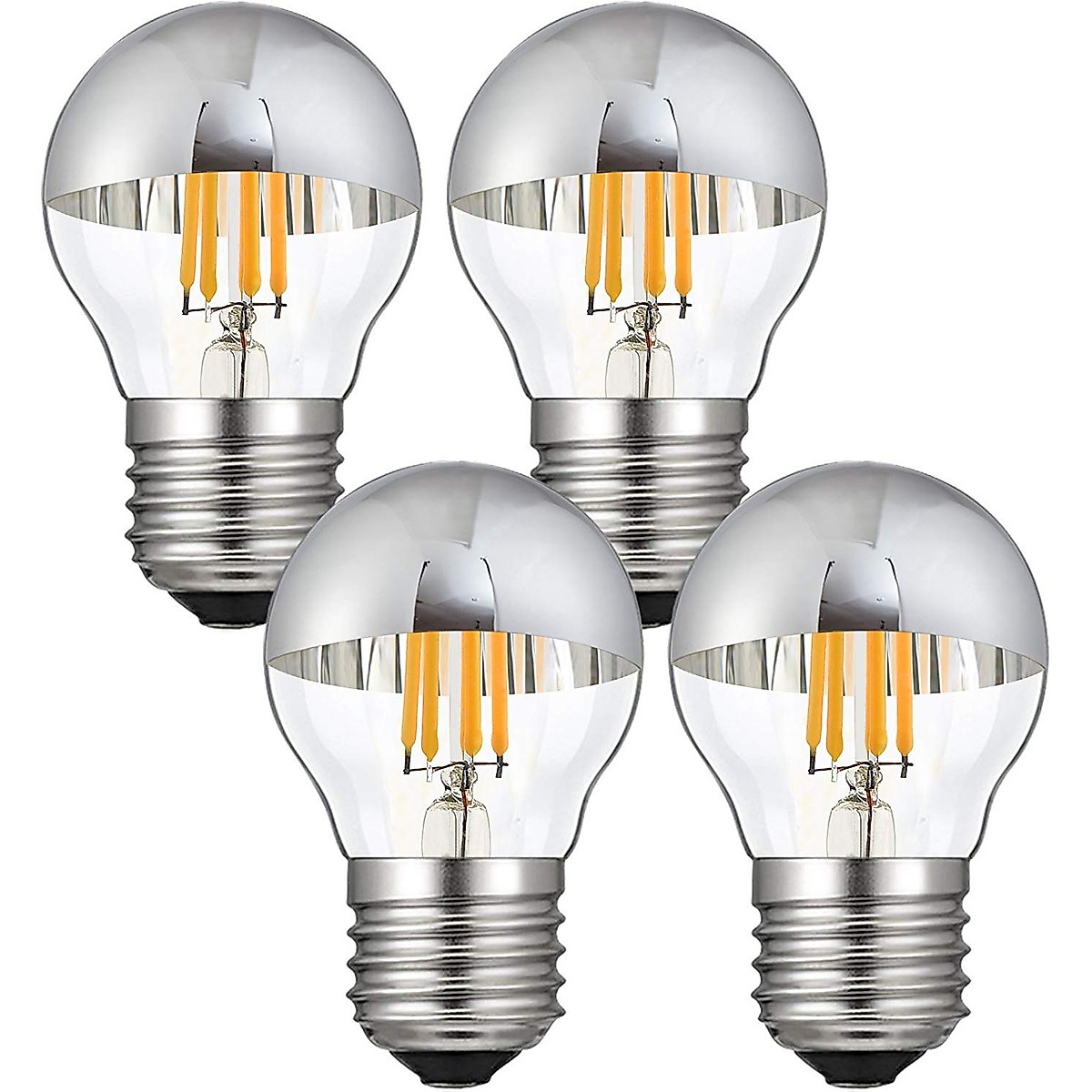Lxcom Lighting 4W G45 Edison LED Bulb Silver Tipped Dimmable Vintage LED Filament Bulbs(4 Pack)- E26 Base G45 Antique Half Chrome LED Light Bulb Warm White 2700K 40W Equal,AC110V-130V