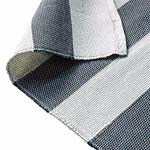 Flash Furniture Melissa Indoor/Outdoor Area Rug - Grey & White - Cabana Striped - 5' x 7' - Stain Resistant