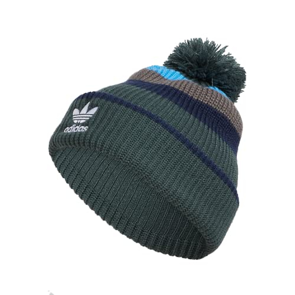 adidas Originals Cosmic Pom Ballie Cuff Fold Beanie, Mineral Green/Night Indigo/Grey, One Size