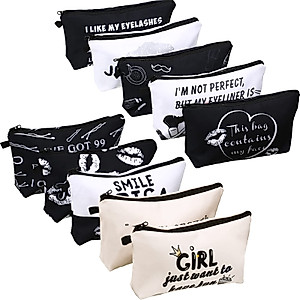 10 Pieces Letters Makeup Bags Cosmetic Pouch Travel Zipper Cosmetic Organizer Toiletry Bag Printing Pencil Bag for Women Girls Supplies Christmas Gift (Black and White Style)