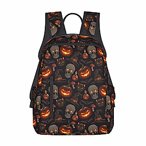 JZDACH Men women lightweight anti-theft travel daypack fashion rucksack laptop backpack for work/travel/college/business - for Halloween Gothic Witch Black Cat Bat Pumpkin Skull Mushroom