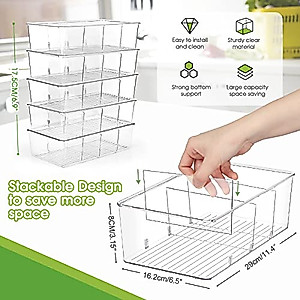 ZIZOTI 5 Pack Food Storage Organizer Bins Clear Plastic Removable Snack Organizer Pantry Organization Storage Racks with 3 Dividers, Kitchen, Cabinets Snacks, Packets, Spices, Pouches Stackable Bins
