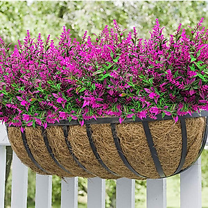 Grunyia 10 Bundles Artificial Lavender Flowers Outdoor Fake Plants Faux Plastic UV Resistant Flowers for Home Garden Porch Window Box and Cemetary Grave Decorations (10, Purple)