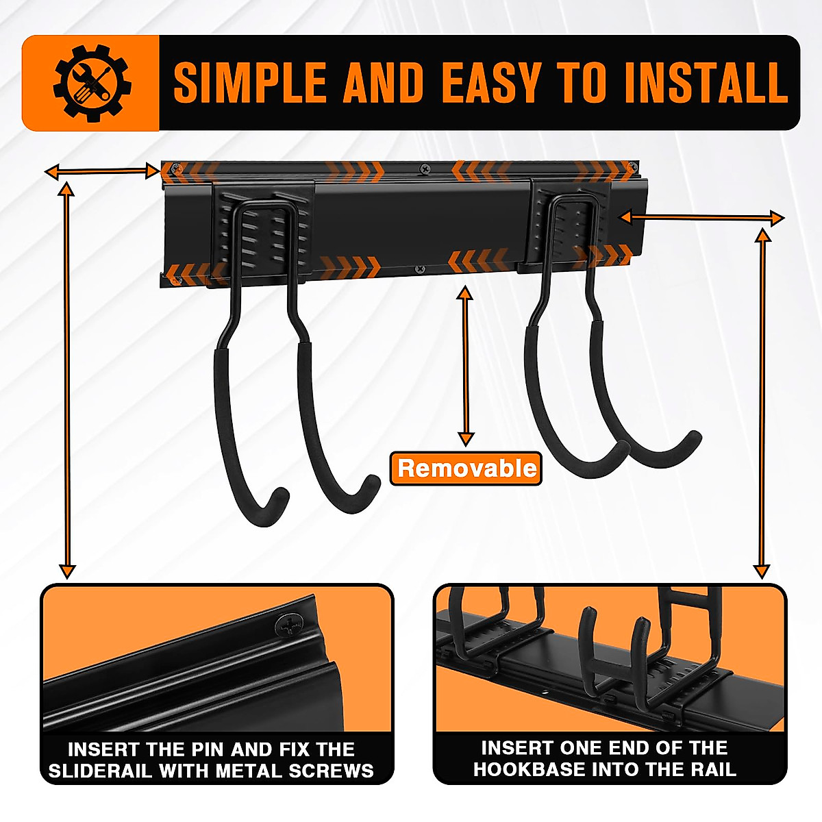 Tool Storage Rack - Garage Tool Organizer Wall Mount, 13Pcs Heavy Duty Garden Tool Organizer with 4 Rails & 9 Hooks for Garage Garden Shed Yard, 64in Adjustable Garage Storage Rack, Max Load 600 Lb