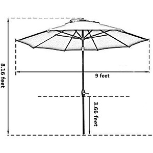 Outdoor Garden Parasols 2.7M Garden Parasol Umbrella 360-Degree LED Market Patio Umbrella with 8 LED Solar Lights Outdoor Patio Beach Sun Shade,Without Parasol Base