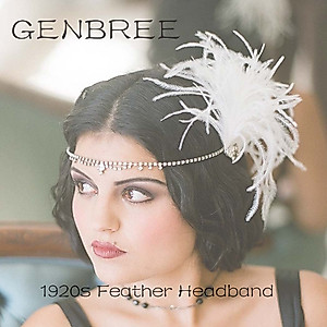 GENBREE 1920s Flapper Headband Black Feather Headpiece Rhinestone Headbands Cocktail Head Accessories for Women(Pattern 3)