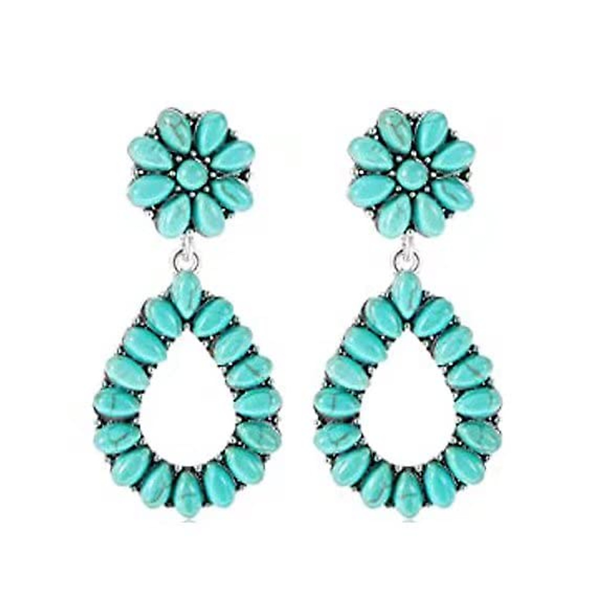 Zhang shine Turquoise Earring Bohemian Style Flowers Dangle Drop Fashion Vintage Valentine Women Jewelry