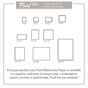 Speedball Art Products, 811210, Fluid 100 100% Cotton Artist Watercolor Paper, 8 x 8 inch Block, 140 lb Cold Press