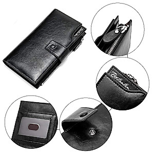 BOSTANTEN Laptop Backpack Purse for Women Genuine Leather Backpack Travel Bag and Womens Leather Wallets RFID Blocking Large Capacity Credit Card Holder Phone Clutch Black