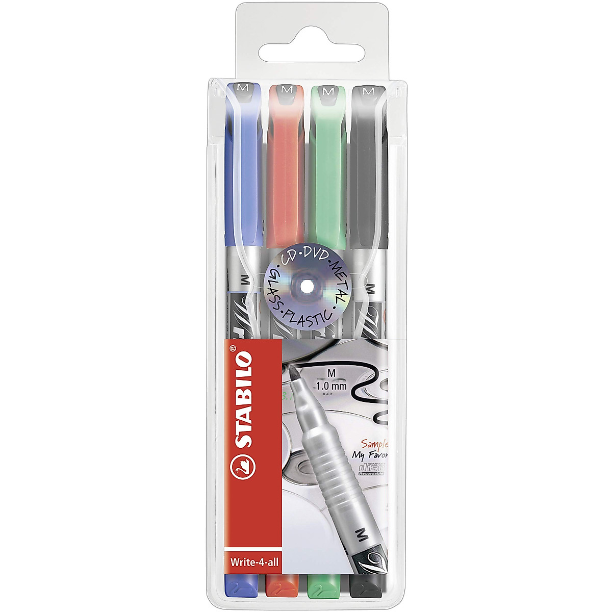STABILO - Permanent Marker - Write-4-All - Medium - Pack of 4 - Blue, Red, Green, Black
