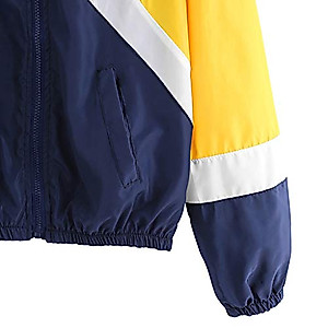 Fheaven Women Casual Long Sleeve Zipper Color Block Patchwork Slim Fit Hooded Sport Coat Yellow