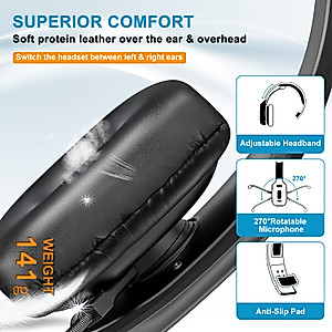 LEAYU Trucker Bluetooth Headset with Noise Canceling Microphone & Mute Button - Up to 60Hrs Worktime, Wireless Headphones for PC Computer Cell Phone Driver Home Office Work (Black)