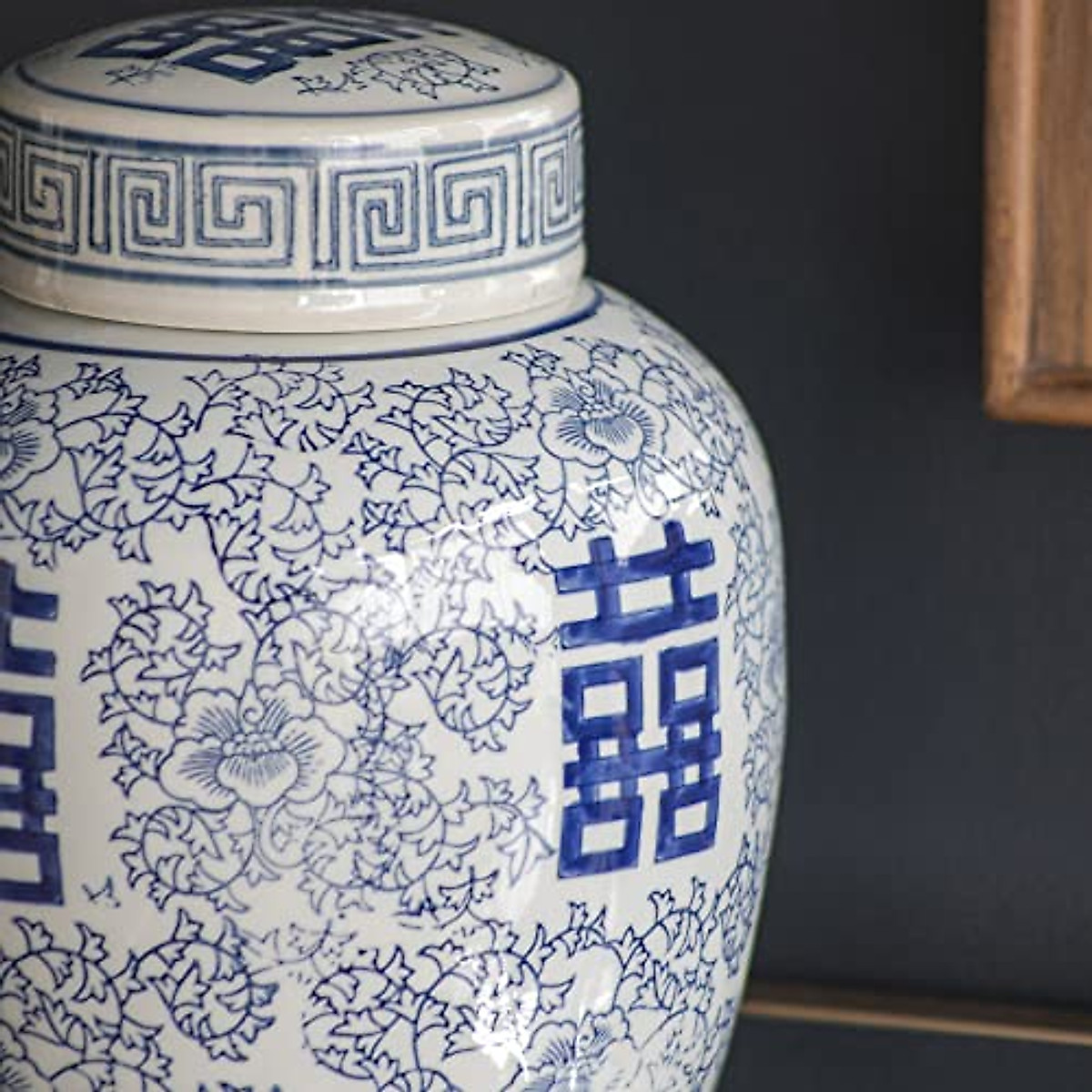 A&B Home Blue and White Ceramic Ginger Jar with Lid Ancient Chinese Oriental Style Multi Purpose