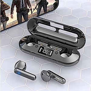 pstuiky Wireless Bluetooth Headset Binaural Digital Display Ultra-Thin Sport Music Stereo Portable Bluetooth Headset Ipx5 Waterproof Headphones 2023 (Black)