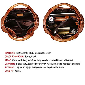 Iswee Genuine Leather Satchel Purse for Women Purses and Handbags Shoulder Bag Designer Top Handle Tote Bag (Sorrel)