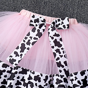 Cow Themed First Birthday Girl Outfit Romper Tutu Skirt Headband Cake Smash Photoshoot Toddler Baby Cows Print My 1st Birthday Outfit Farm Animals Party Supplies Infant Halloween Costume Pink 1T