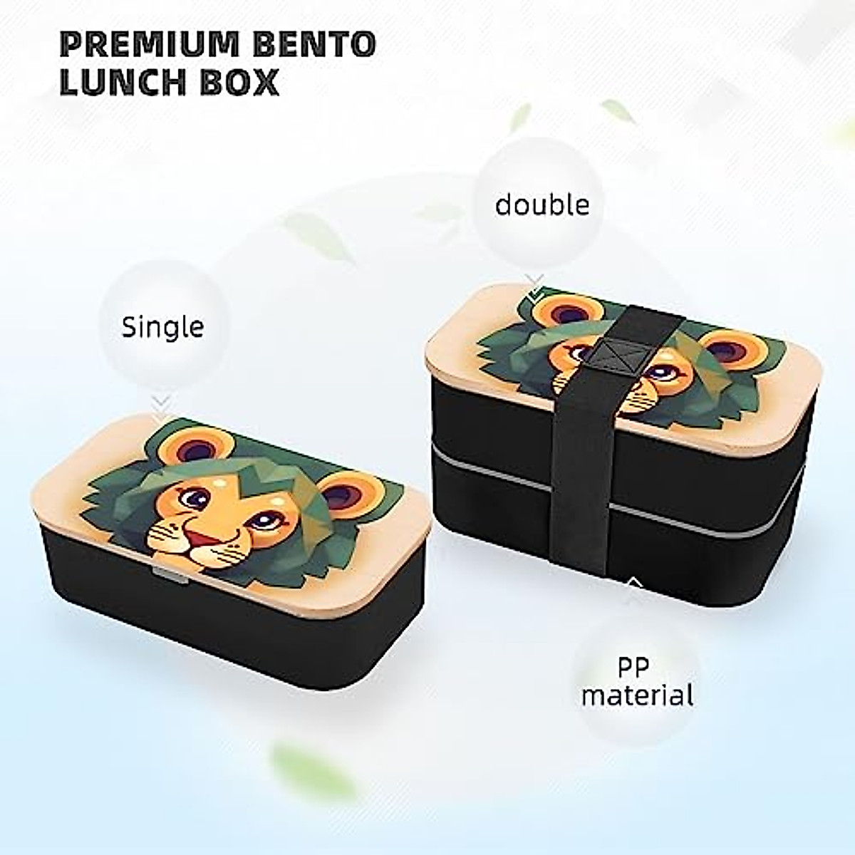 Cartoon Lion Adult Lunch Box, Bento Box, With Cutlery Set Of 3, 2 Compartments, Rectangular, Lunch Box For Adults