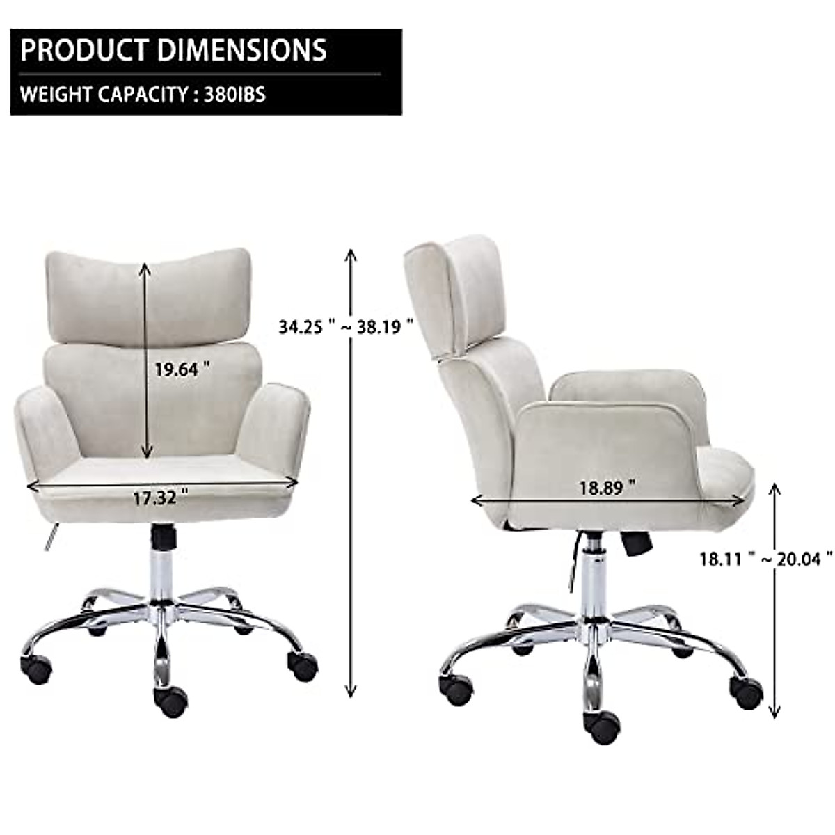 BFZ Ergonomic Office Chair, Home Office Desk Chairs with Adjustable Headrest, Mid Back Velvet Computer Chair, Height Adjustable Rolling Swivel Executive Task Chair, Tilt Function