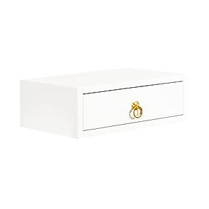 Kate and Laurel Decklyn Modern Glam Floating Side Table with Concealed Drawer for Additional Storage and Home Decor, 18x12x6, White/Gold