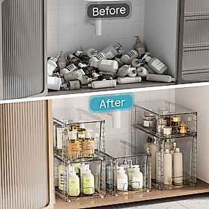 Vtopmart 3 Pack Clear Stackable Storage Drawers,Easy to Assemble Bathroom Organizers and Storage with handles,Plastic storage drawers for Kitchen Pantry,Cabinet,Under Sink Organization