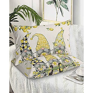 Edwiinsa Summer Lemon Pillow Covers Standard Size Set of 2 20x26 Bed Pillow, Rustic Spring Floral Gnomes Plush Soft Comfort for Hair/Skin Cooling Pillowcases with Envelop Closure