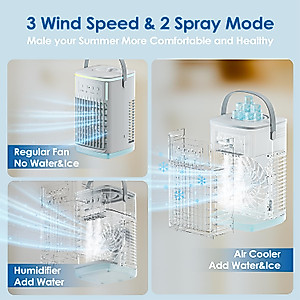 Portable Air Conditioners Fan,1500ML Dual nozzle Evaporative Mini Air Conditioner with Remote, 3 Wind Speed & 7 LED Light, Mobile personal Cooling fan for Room/Office(White)