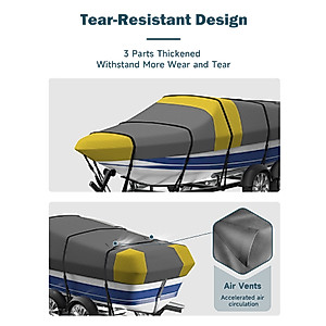 Umbrauto Boat Cover with Motor Cover 600D Solution-Dyed Polyester Waterproof Trailerable Bass Boat Cover, 14-16ft Heavy Duty Boat Covers Fits V-Hull Tri-Hull Fishing Runabout Bass Boats