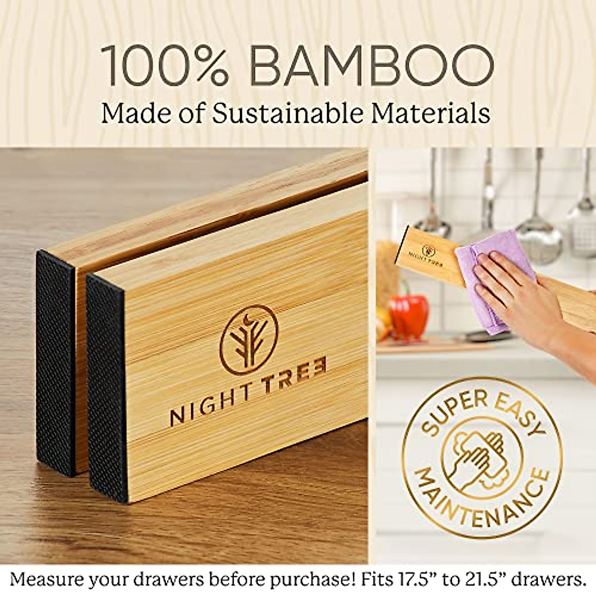 Bamboo drawer dividers expandable - wooden dividers separators Spring Loaded Drawer Organizer for Clothes, Kitchen Utensils, Bathroom and Dresser - Wood Dividers for Drawers - Keep Your Stuff Organized and Sorted [13.5" - 17.5"]